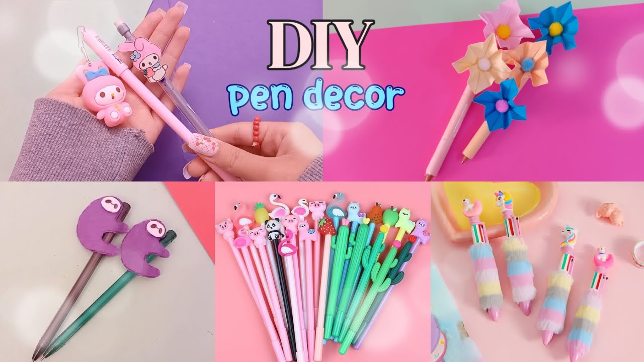 7 DIY PEN DECOR -PEN TOPPER IDEAS FOR SCHOOL - YouTube