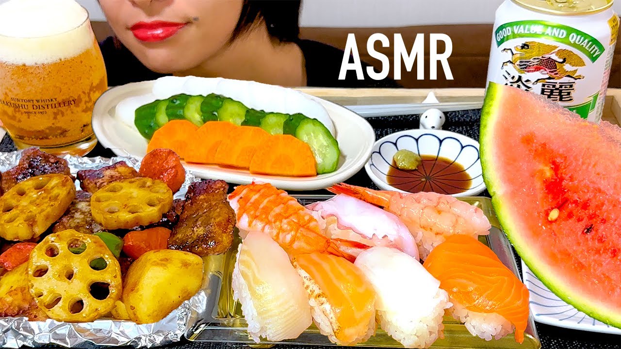 【ASMR】Japanese Sushi, Deep Fried Fish and Root Crops, Pickled ...