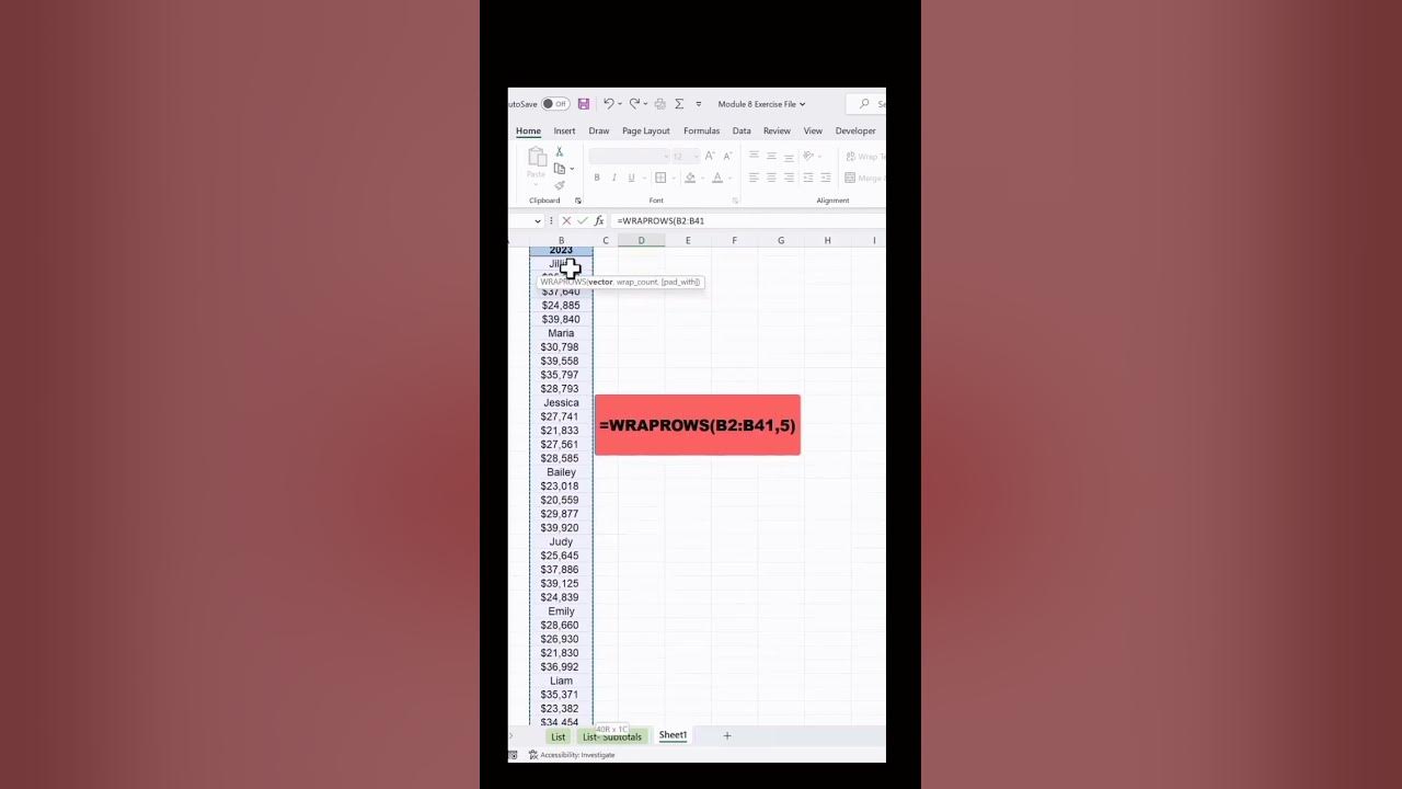 How to use the formula of wraprows in excel sheet - YouTube