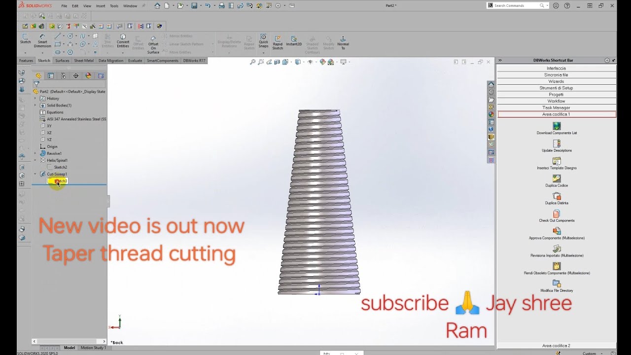 Taper thread cutting in solid work design #design #like #subscribe #cad ...