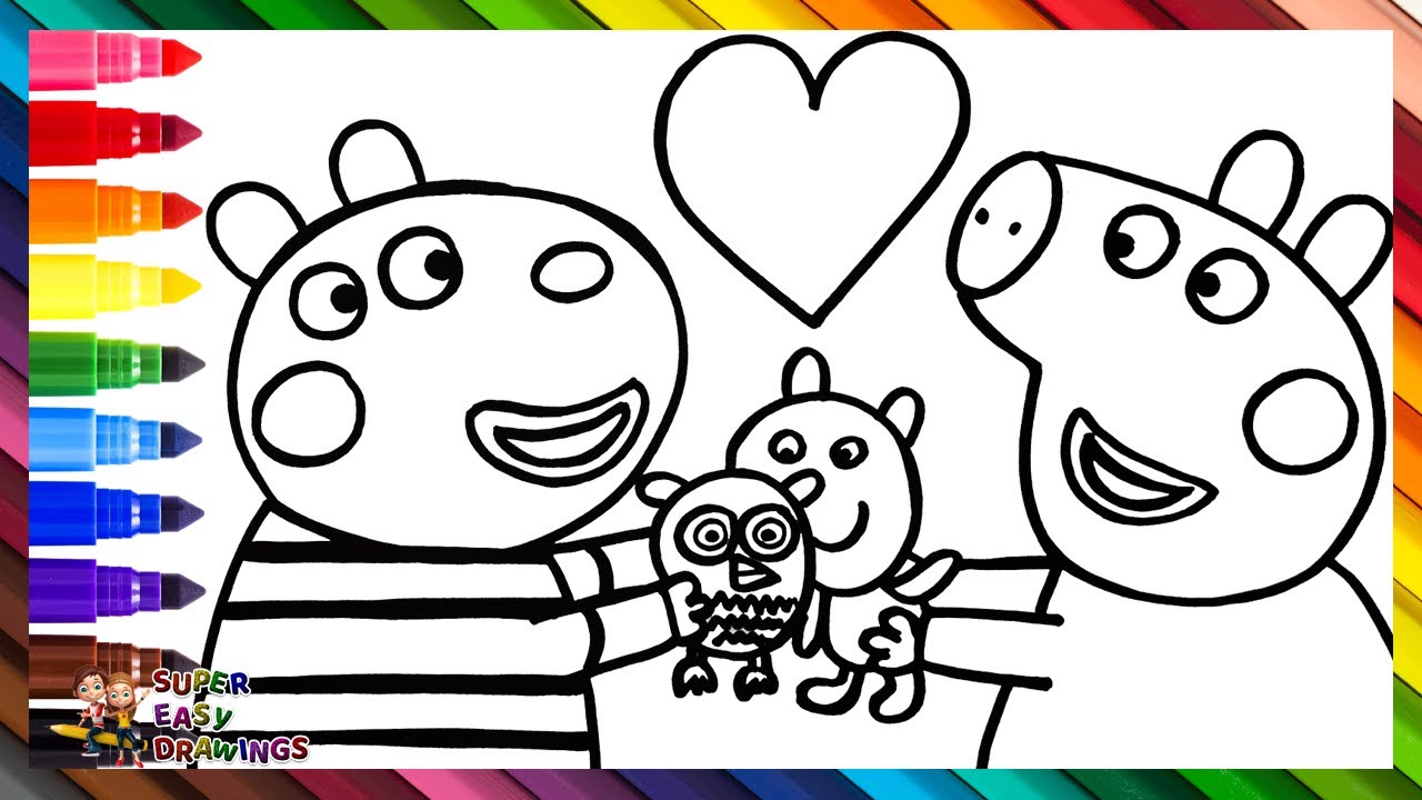 Draw and Color Peppa Pig and Suzy Sheep Sharing Their Stuffed Animals 🐷 ...