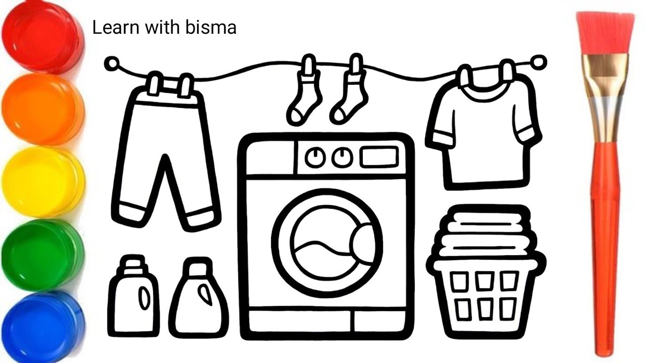 How to Draw Washing Machine, Painting and Coloring for Kids & Toddlers ...