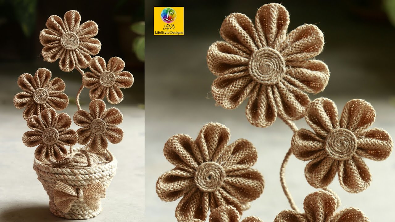 Home decorating idea handmade | Jute Flower with Flower Vase | DIY Jute ...