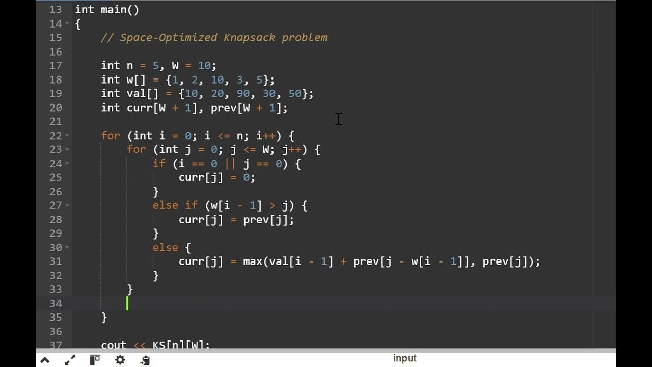 Space-Optimized Knapsack problem #programming #coding #dsa #dsalgo #knapsack #dynamicprogramming ...