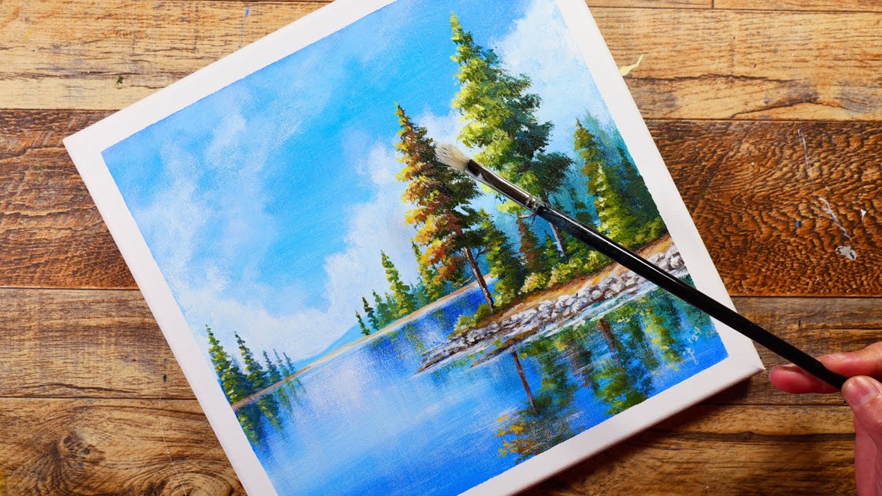 How to Paint Lake Reflections with Acrylics | Step by Step for ...
