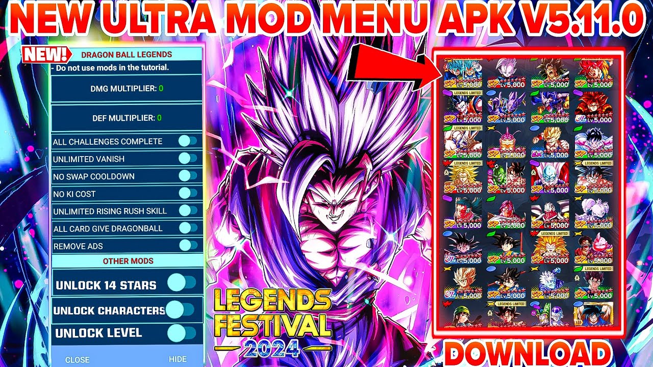 NEW! DRAGON BALL LEGENDS ULTRA MOD MENU APK V5.11.0 / UNLOCK ALL 14 ...