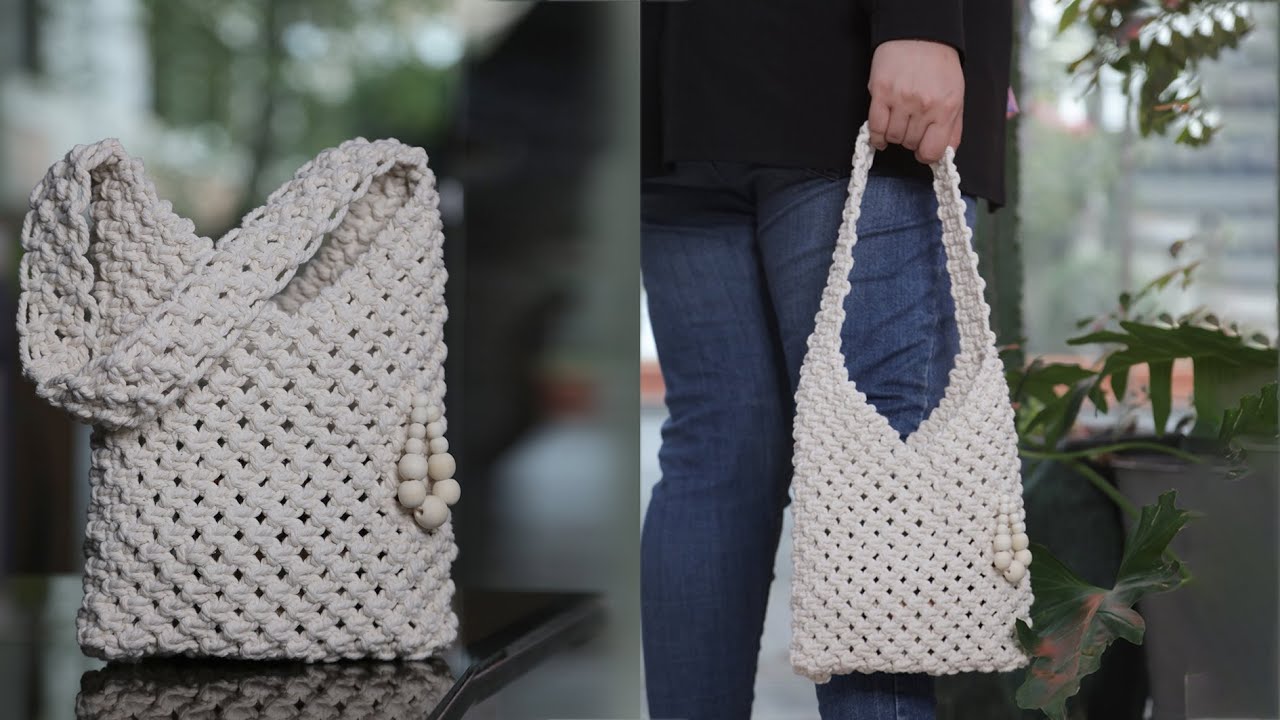 Create a Stunning Macrame Bag with Square Knots | Add a Unique Wooden ...