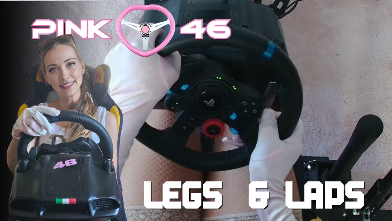 PINK46 - sim racing girl - driving with stocking nylon - YouTube