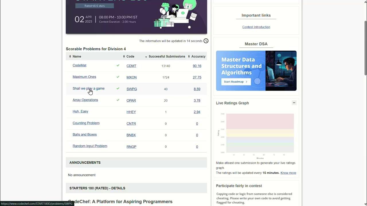 Codechef Contest 180 | problem C| Shall we play a game solution # ...