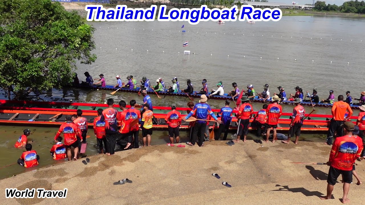 Race Crews Warming Up at a Thailand Longboat Race, Getting Ready For a ...