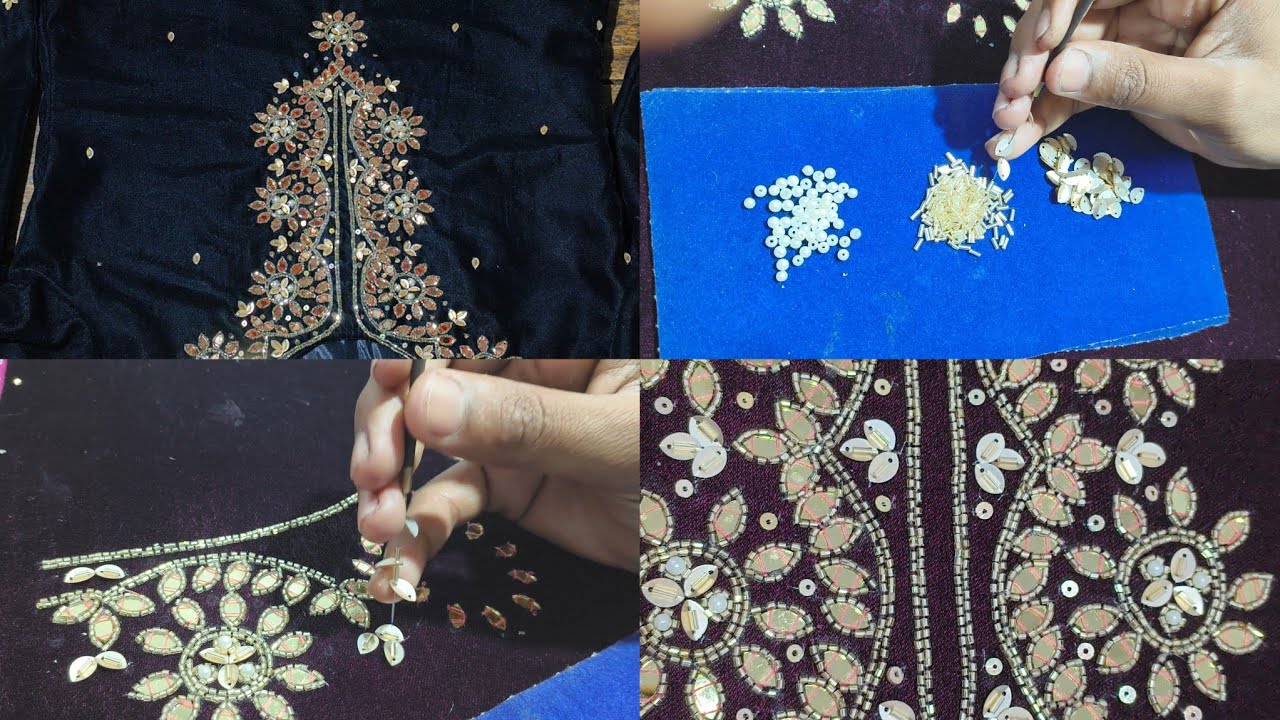 Aari hand work design zari work new article suit Aari ka kam karna ...
