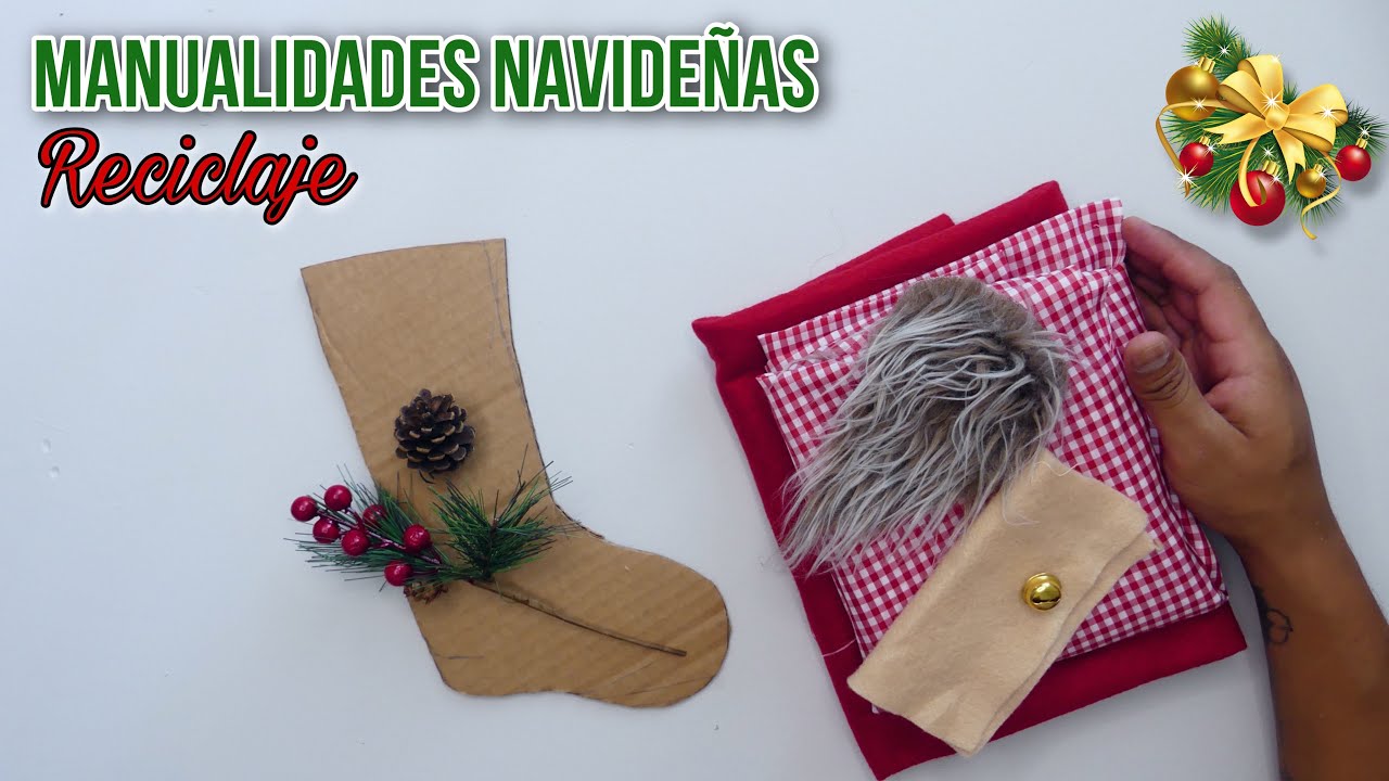 Cómo hacer una bota navideña con CARTÓN / Manualidades Navideñas Con ...
