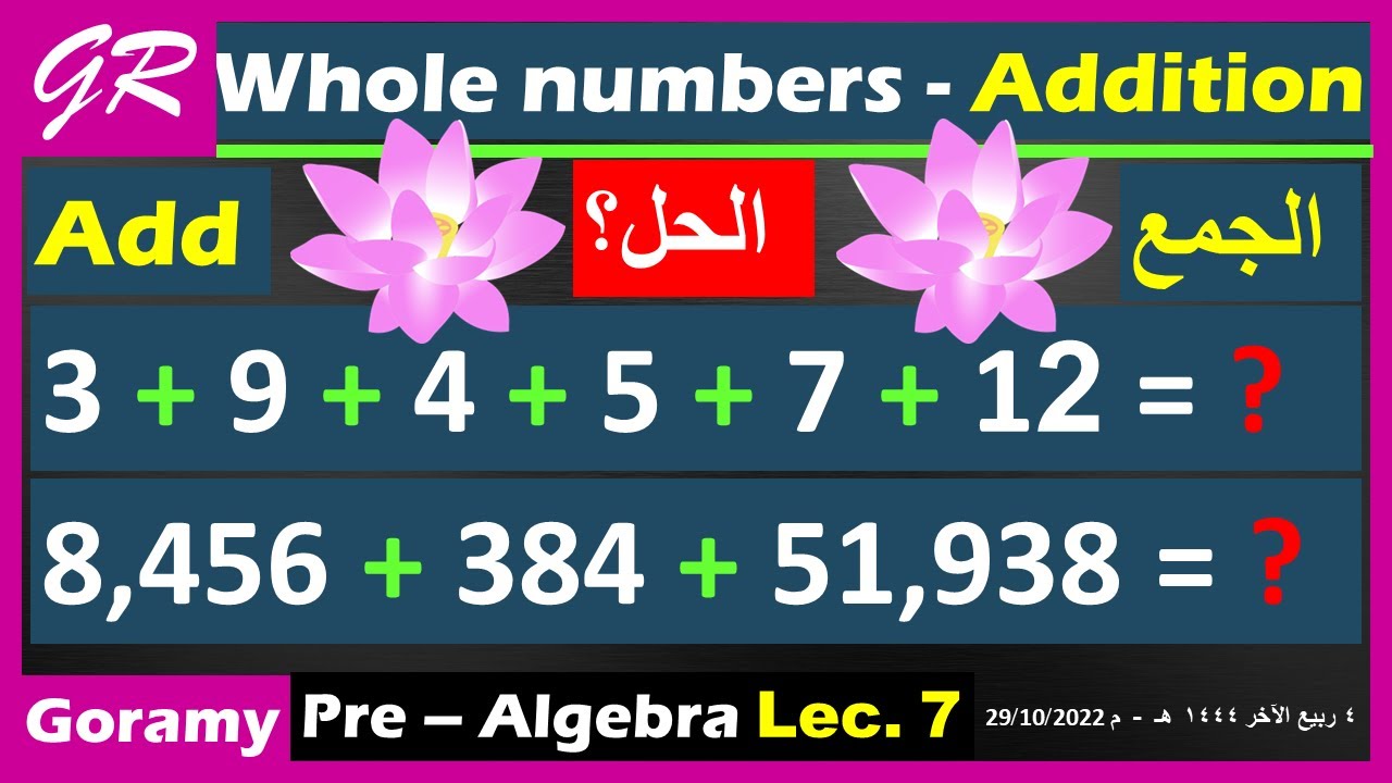 Pre-algebra: (7) Whole Numbers – Addition - ماقبل الجبر: مقدمة في ...