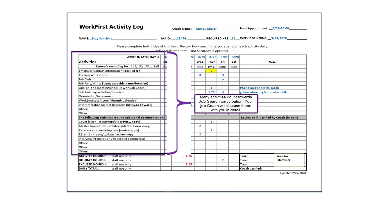 WorkFirst Activity Log Video - YouTube