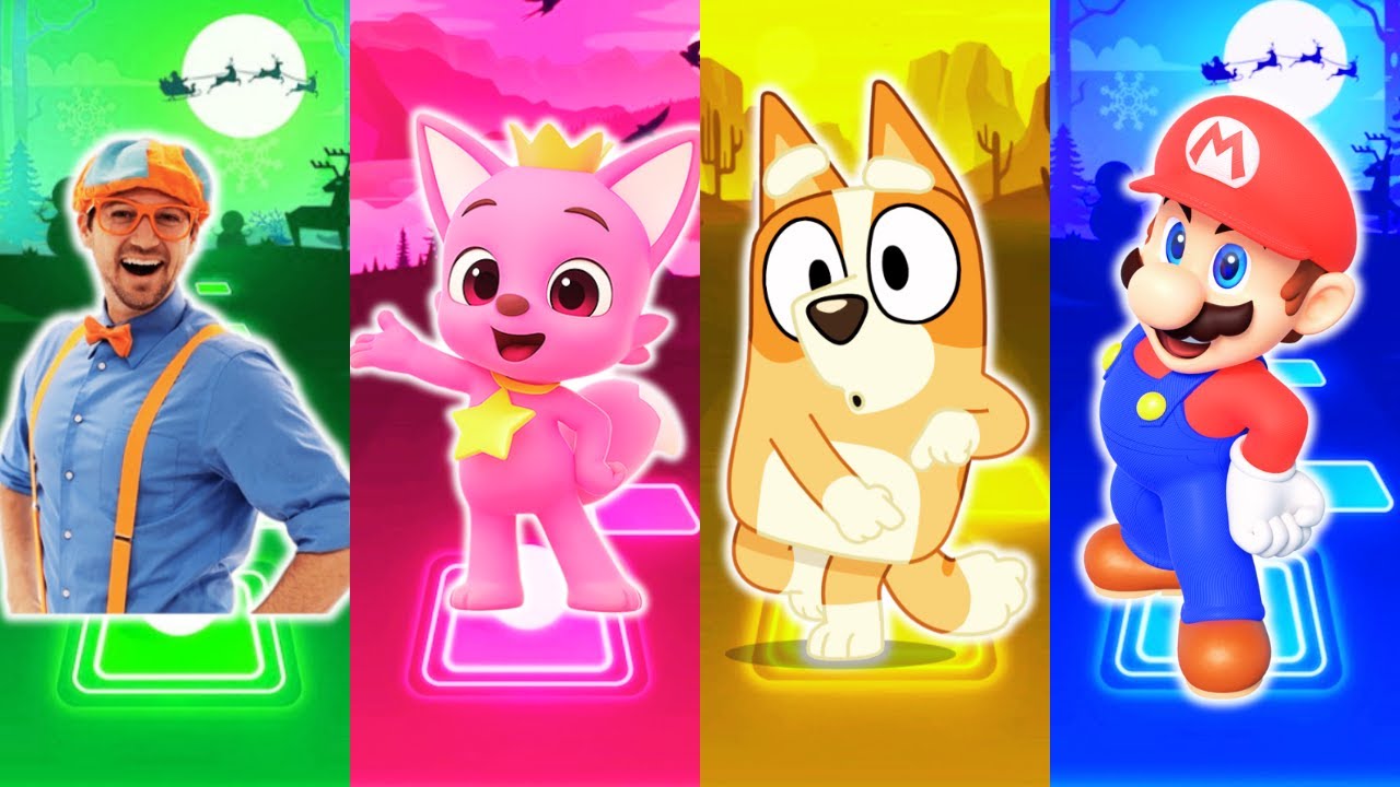 Blippi - Pinkfong - Bluey Bingo - The Super Mario Bros - Tiles Hop EDM ...