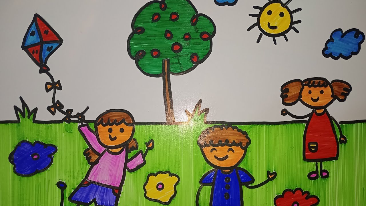 Playing Kids Drawing || Easy Drawing || Step by Step || Colouring Fun ...