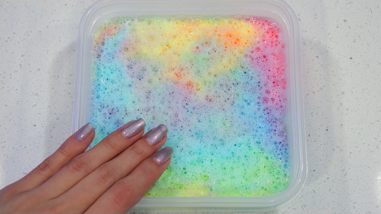 Making Rainbow Bubble Slime | Super Satisfying Crispy Tie-Dye Slime ...