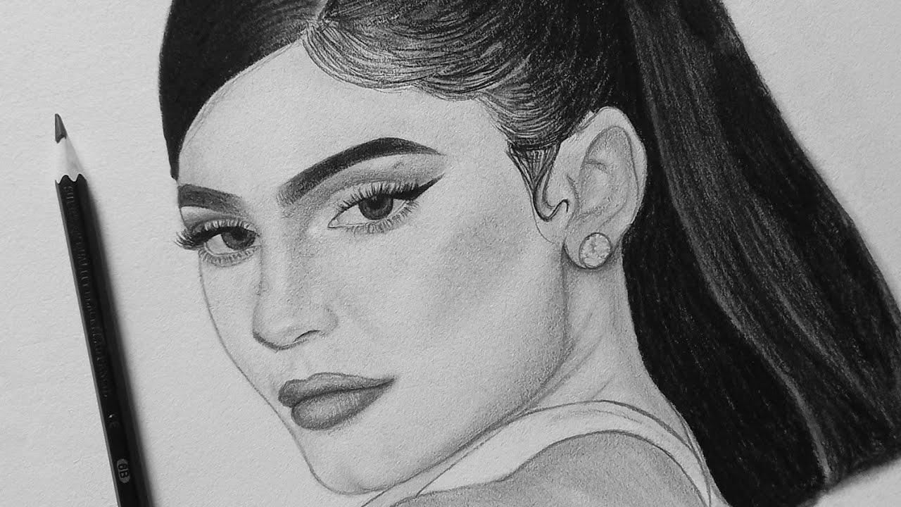 how to draw Kylie Jenner realistic portrait - YouTube