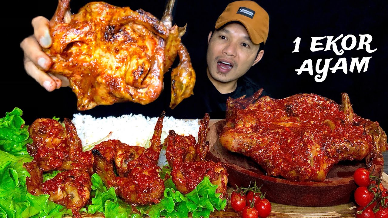 MUKBANG AYAM BAKAR UTUH EXTRA SAYAP AYAM PEDAS + NASI DAN LALAPAN - YouTube