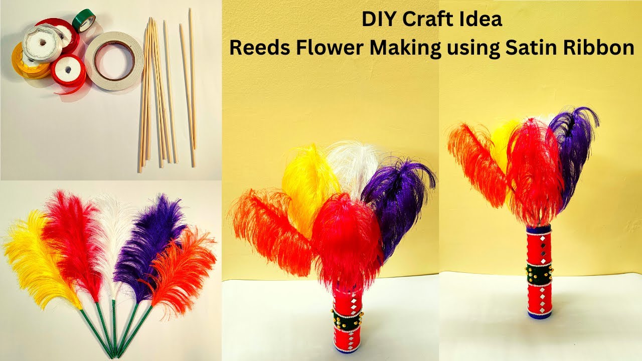 Satin ribbon crafts easy | Satin ribbon flower making | Reeds flowers ...