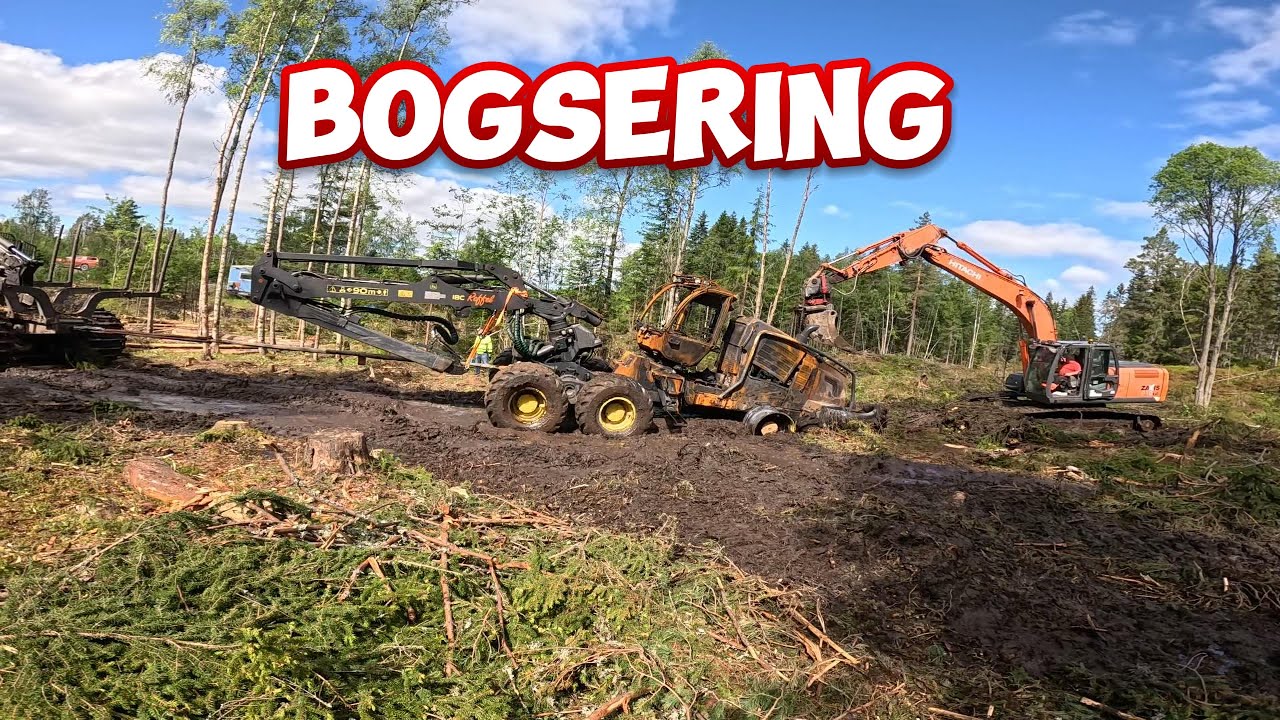 Bogsering av skördaren efter branden! - YouTube