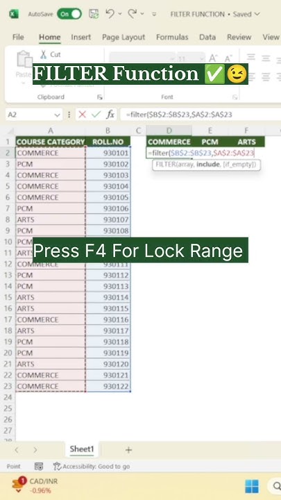 Master Excel Filter Function In Minutes 😉🔥 Filter Filterfunction Excel Exceltips