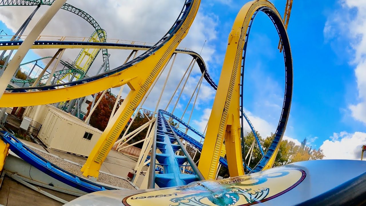 Colossus the Fire Dragon INTENSE Double Looping Roller Coaster 4K POV ...