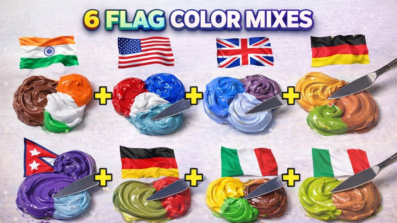 Mixing 6 National Flags Colors – Most Satisfying Results 😍🎨 - YouTube