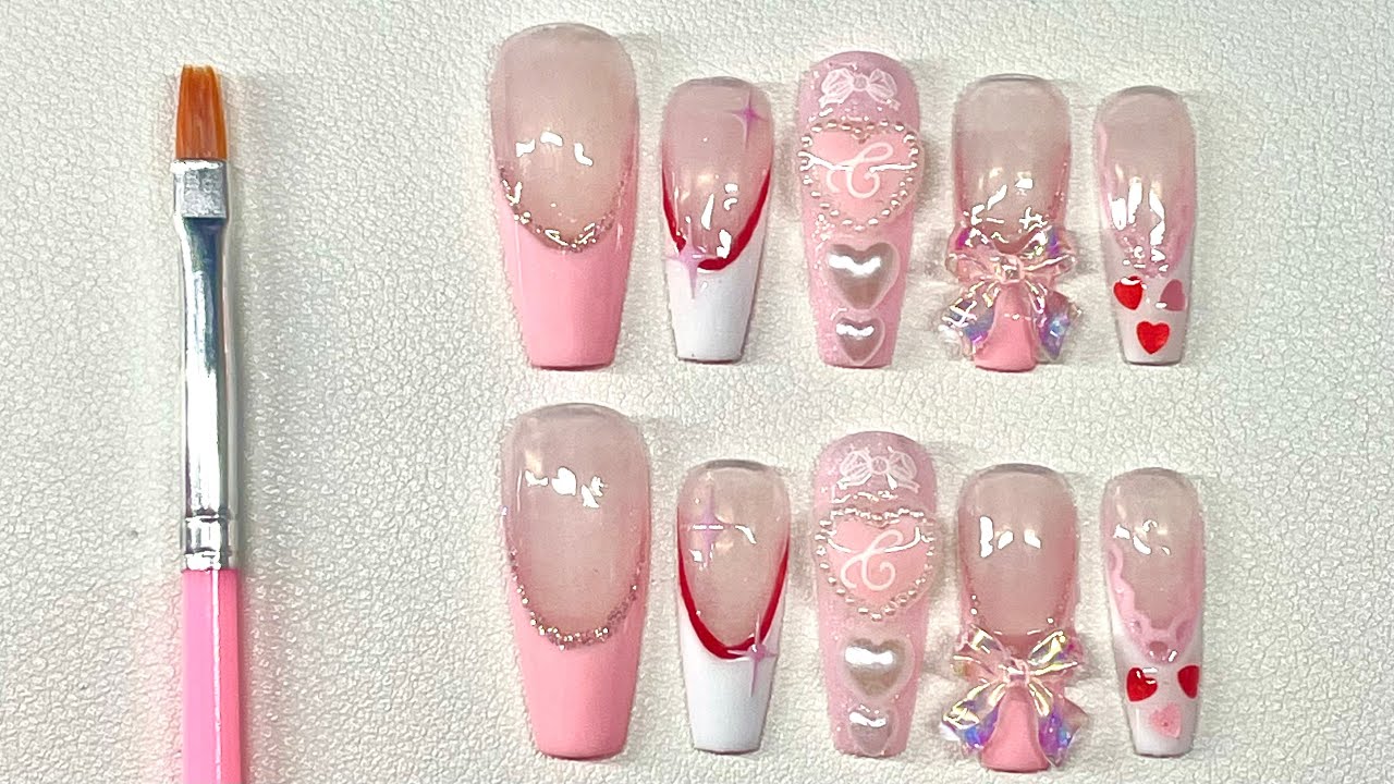 Pink Initial Nail Tutorial - YouTube