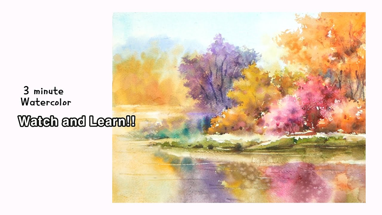 [ 3 minute Watercolor ] Colorful Season. (wet-in-wet, Arches) NAMIL ART ...
