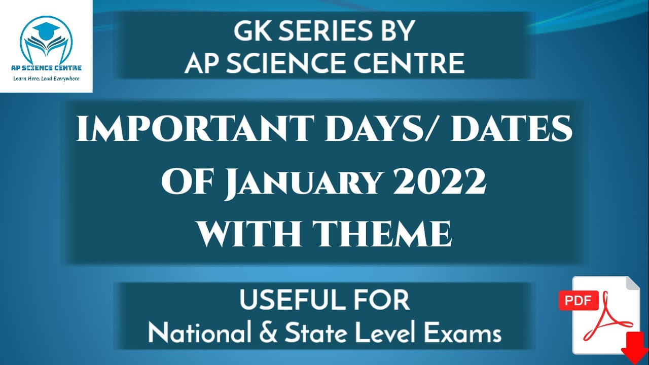 Important Days of January 2022 With Themes | Current Affairs and GK For ...