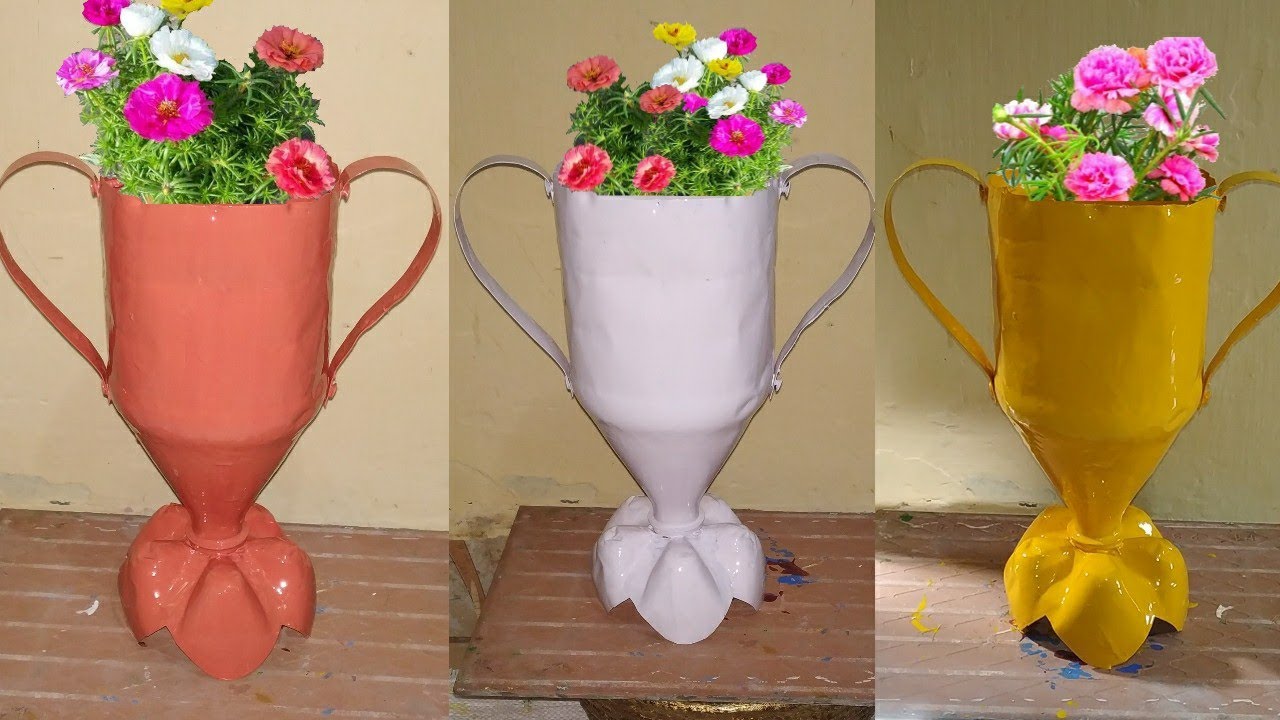 Trophy shape flower pot making from plastic bottle at home | plastic ...