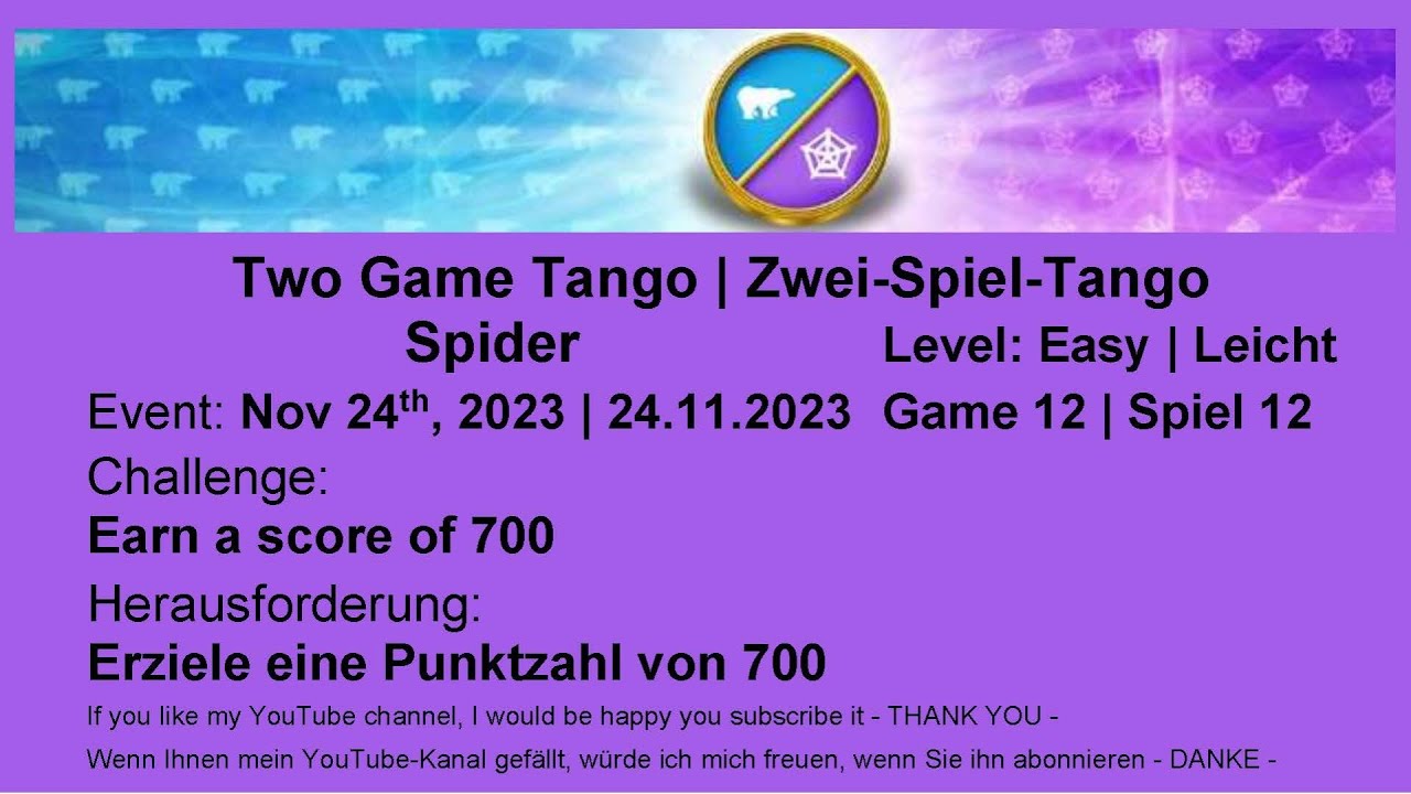 Two Game Tango Spider - Easy #12 | Nov 24th, 2023 - YouTube
