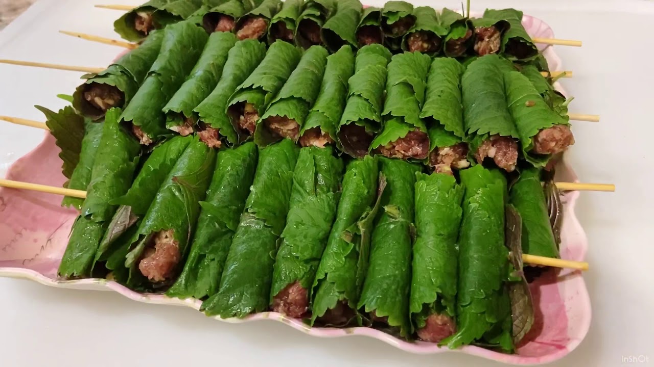 Beef wrapped in Perilla Leaves - easy way ( Bò cuốn tía tô ) - YouTube