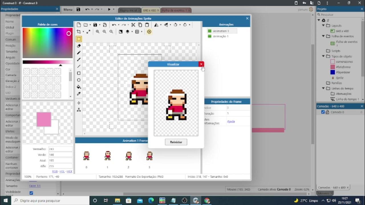 como criar jogo de plataforma no construct 3 #3 configurando Sprite ...