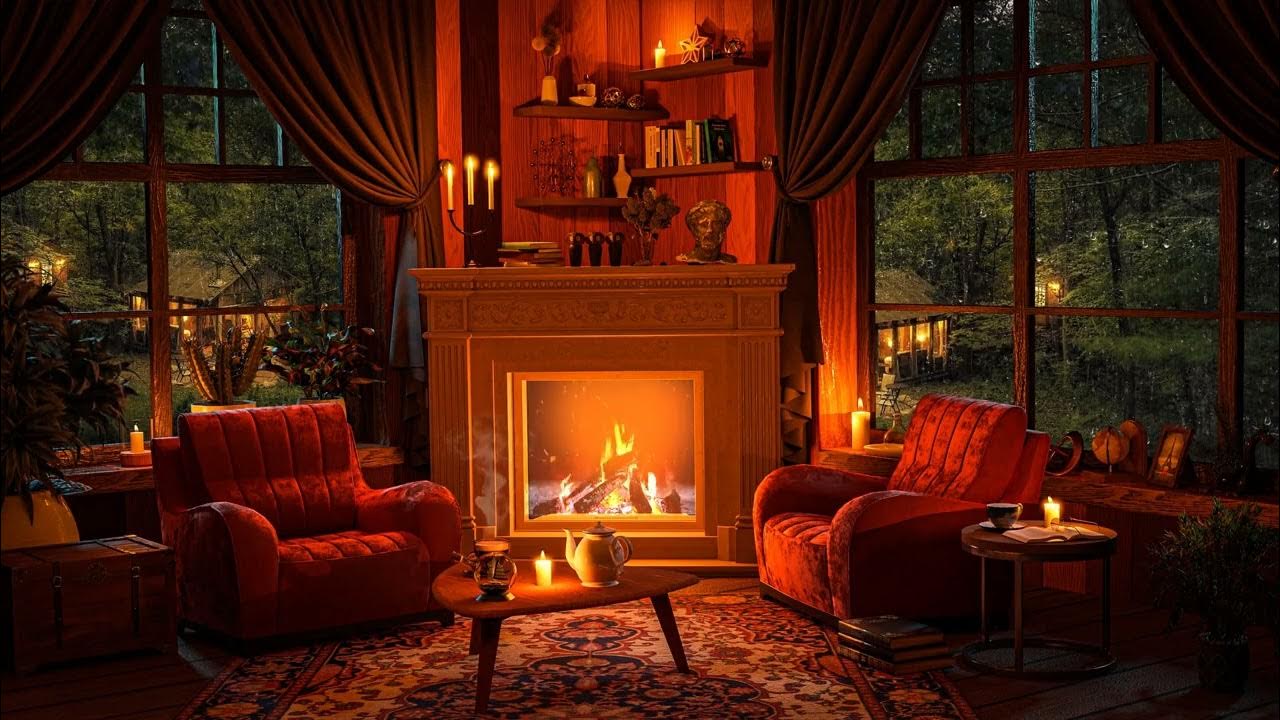 Cozy Room Ambience Asmr🌙 Rain On Window Sounds With Crackling Fire For