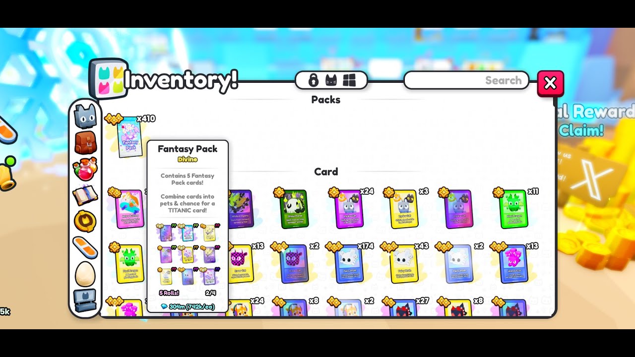 pet sim 99 card update, opening 410 fantasy card packs - YouTube