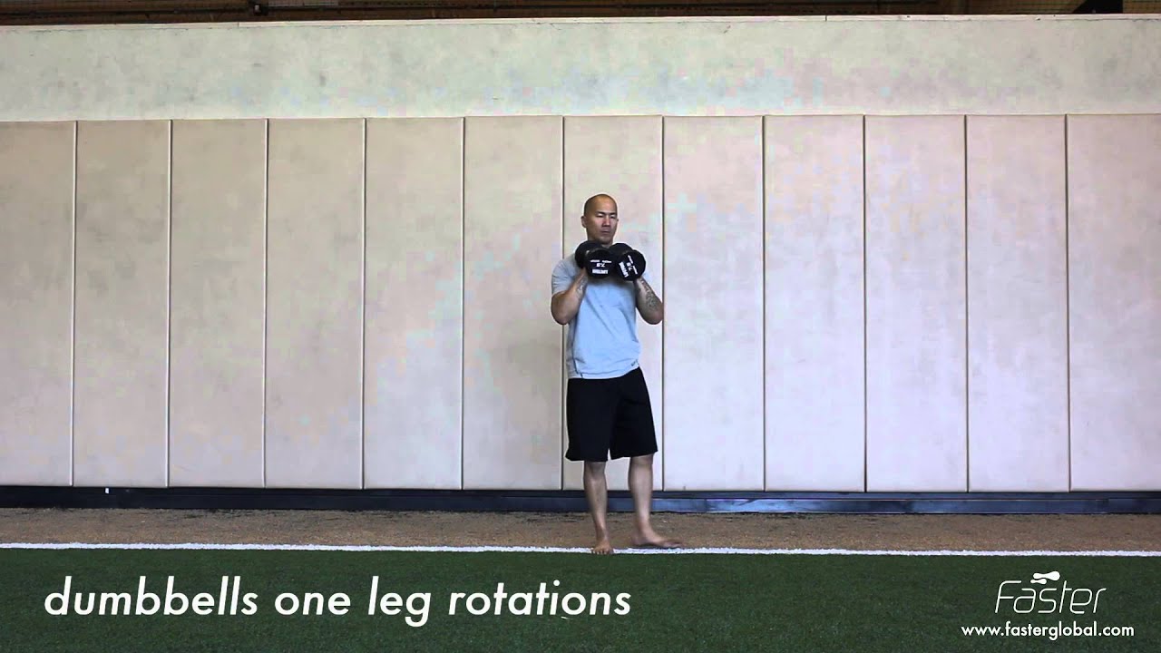 dumbbells one leg rotations - YouTube