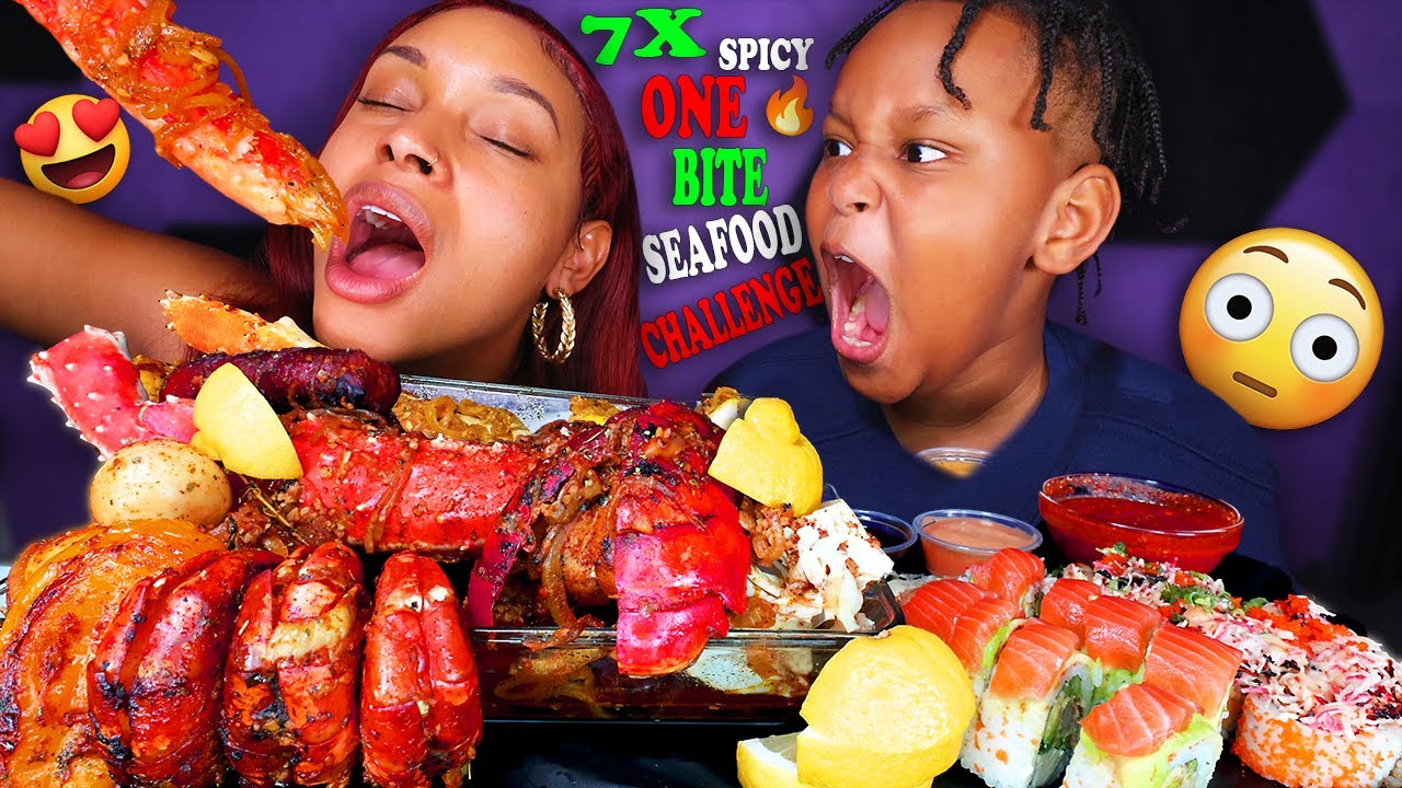 7X SPICY ONE BITE SEAFOOD BOIL MUKBANG CHALLENGE (KING CRAB, MEGA ...
