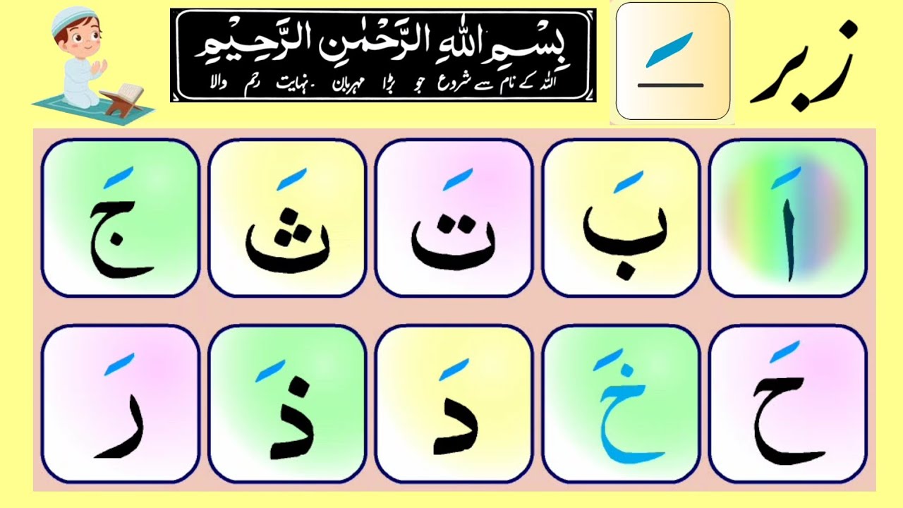 Arabic for kids Alphabet Lesson 3 | Zabar in Quran | Madani Qaida ...