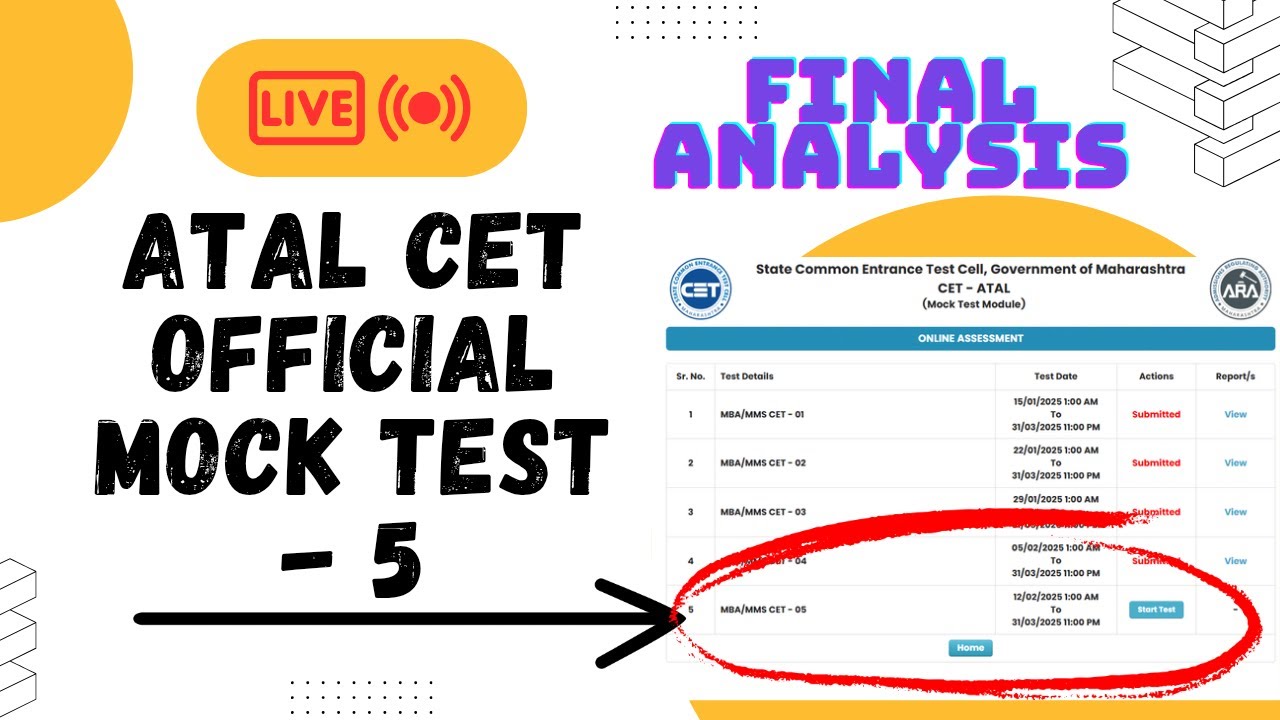 ATAL CET Official Mock Test 5 – LIVE Attempt | Final Mock Before Exam ...