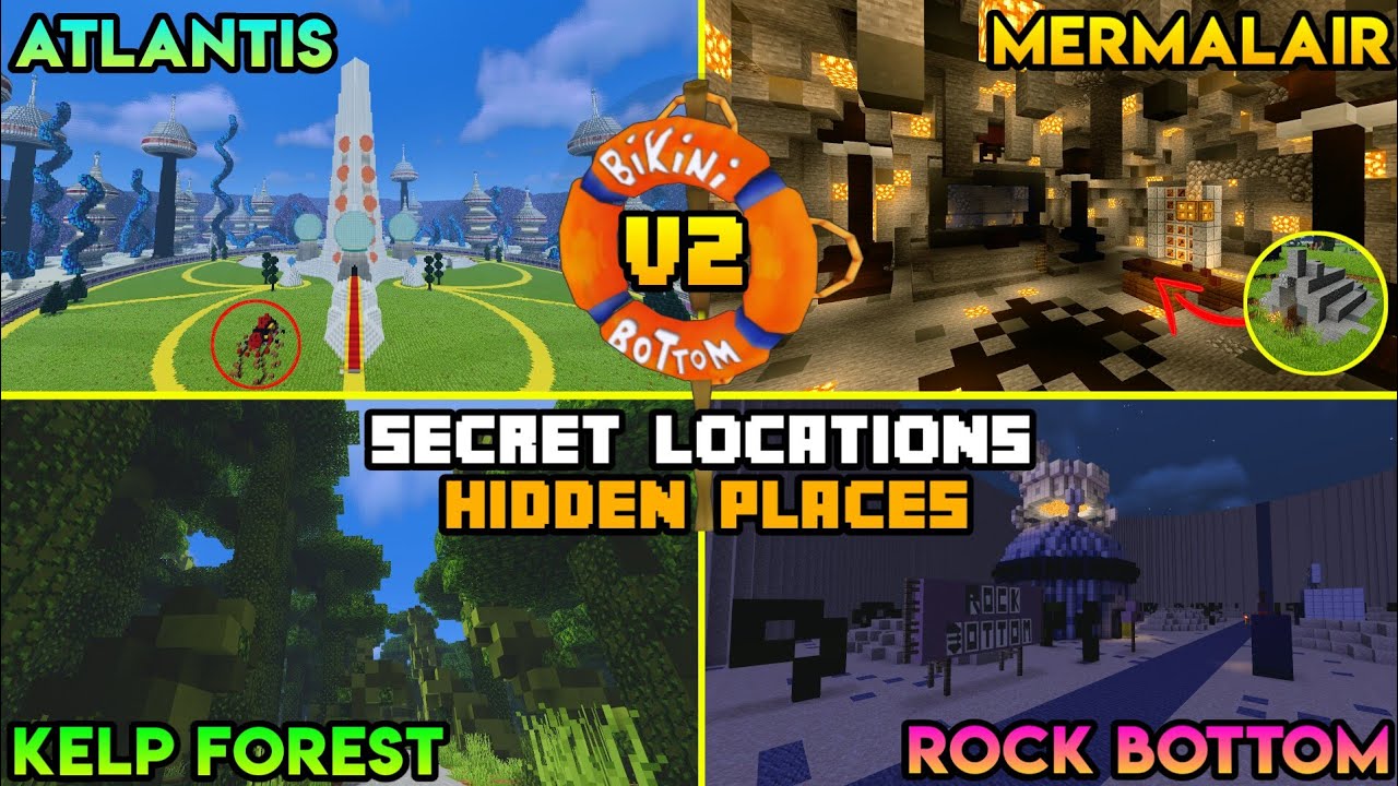 TEMPAT RAHASIA DI MAP BIKINI BOTTOM V2 MINECRAFT !! 5 TEMPAT RAHASIA ...