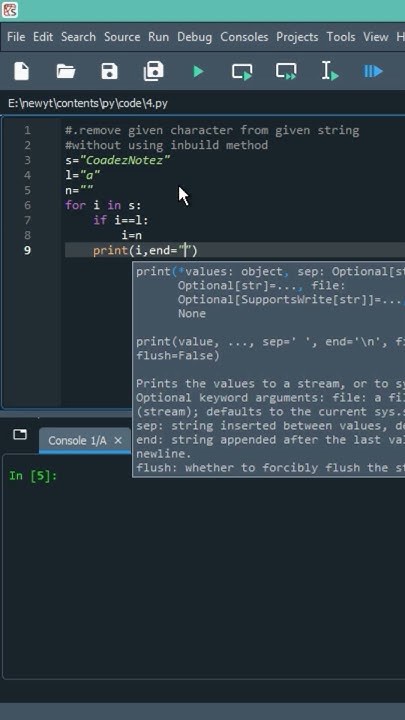 Remove given character in python #shorts - YouTube