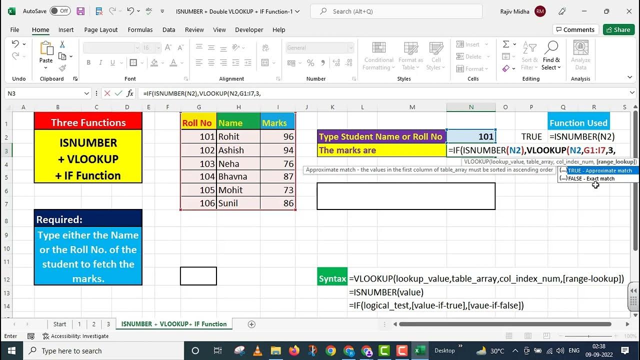 ISNUMBER, Double VLOOKUP and IF Function 1 - YouTube
