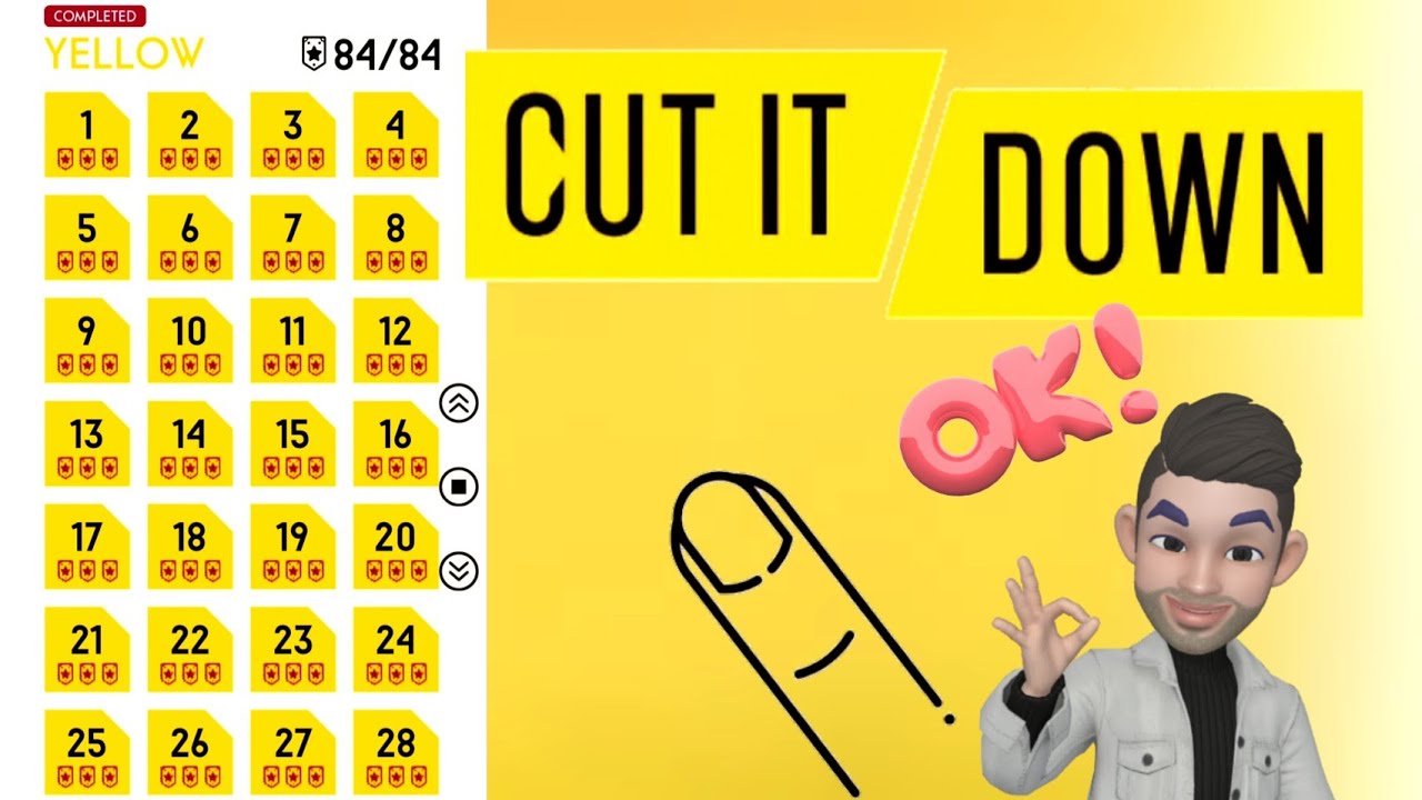 CUT IT DOWN, YELLOW Levels 1 to 28 - YouTube