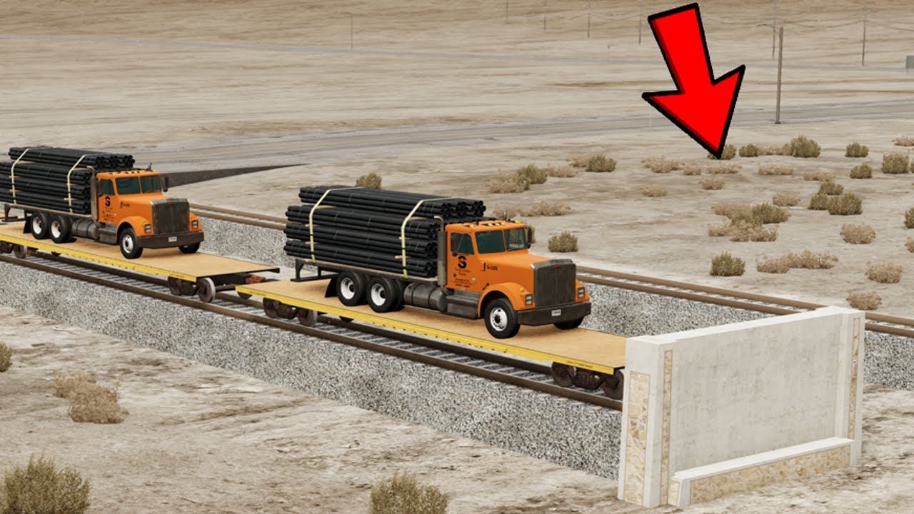 Train vs barrier wall | BeamNG.drive - YouTube