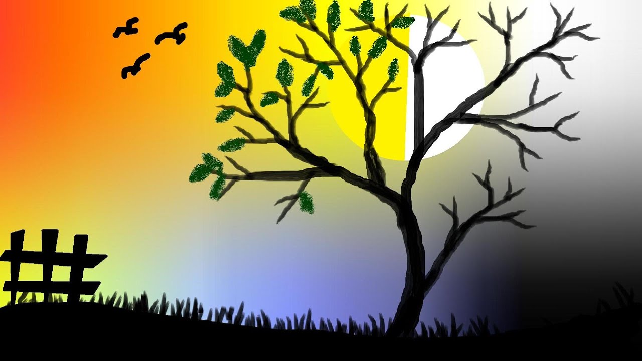 Simple Scenery drawing on ms paint| Ms Paint Drawing |Ms Paint Drawing ...