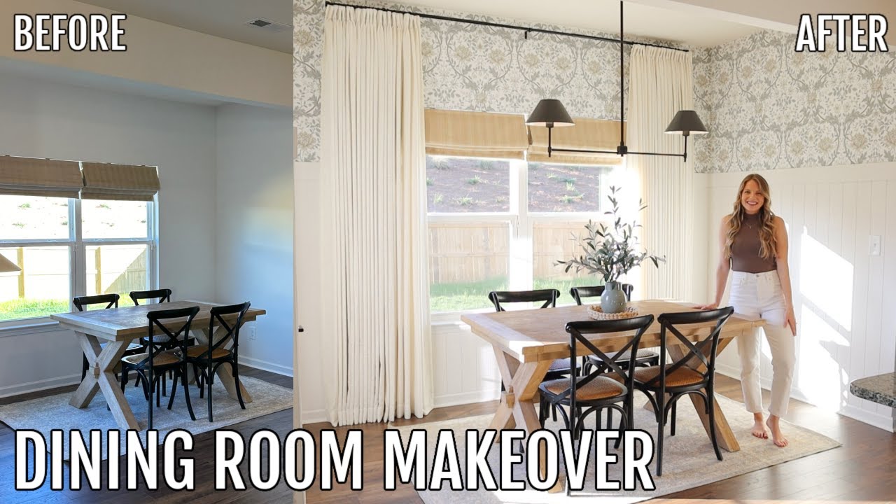 EXTREME DINING ROOM MAKEOVER | traditional cottage inspired | wallpaper ...