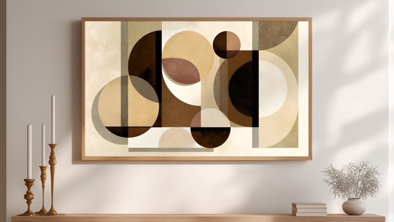 4H Frame TV Art | Neutral Geometric Abstract | 4K Mid-Century Modern ...