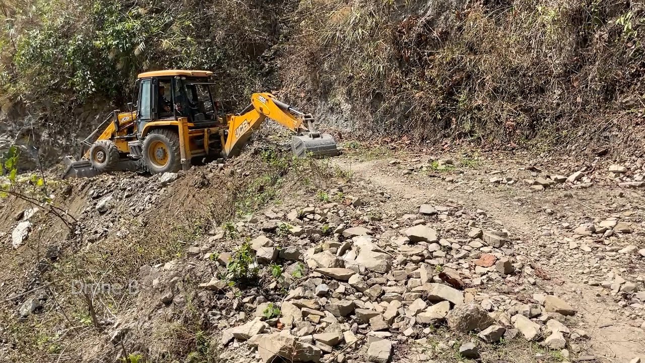 Adjusting Slope Making Easy Walkable Mountain River Road Cutting Rocky ...